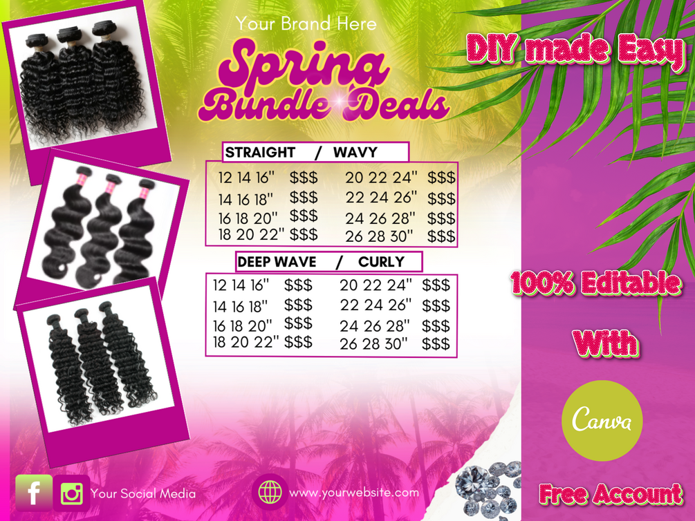 Spring Hair Bundles Flyer Template | Edit in Canva