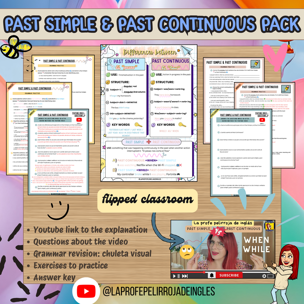Flipped classroom pack- past simple & past continuous (chuleta + exercises)