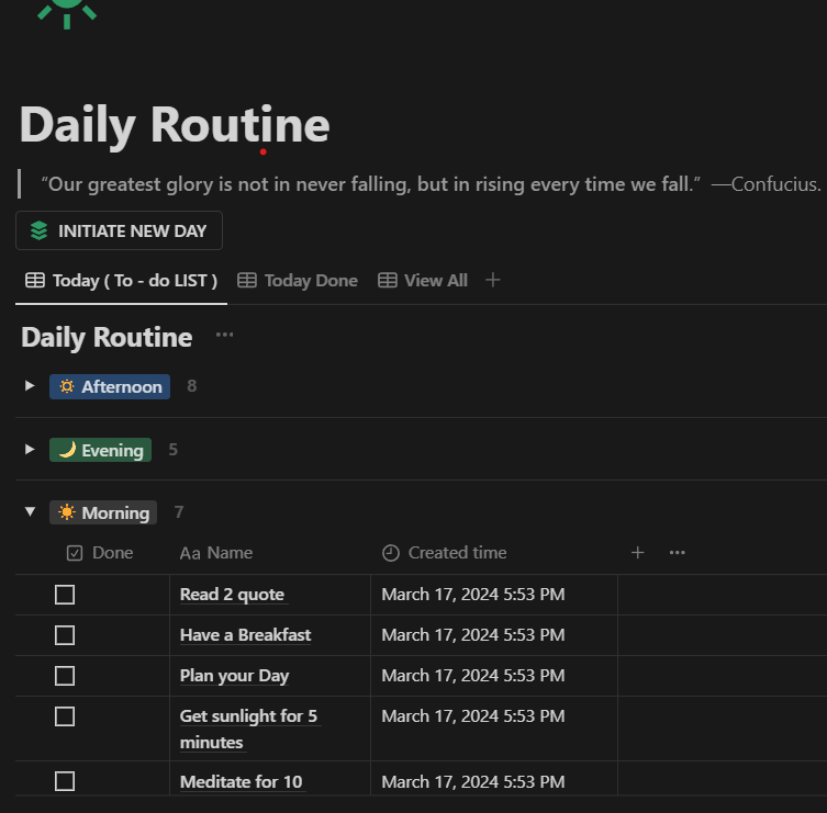 Notion Daily Routine