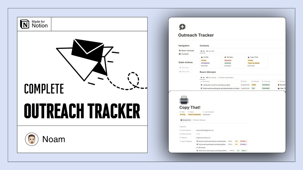 Notion Outreach Tracker - Professional Outreach Efforts Tracker