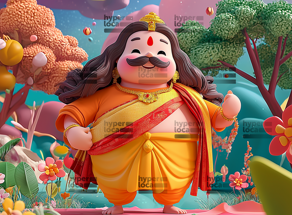 Vibrant Maveli Mahabali Stock Illustration - Onam Festival Art _qq24