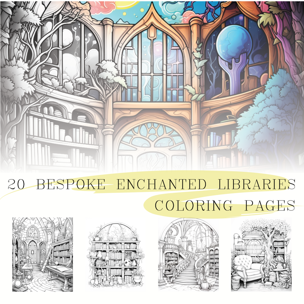 20 Enchanted Libraries Downloadable Coloring Pages
