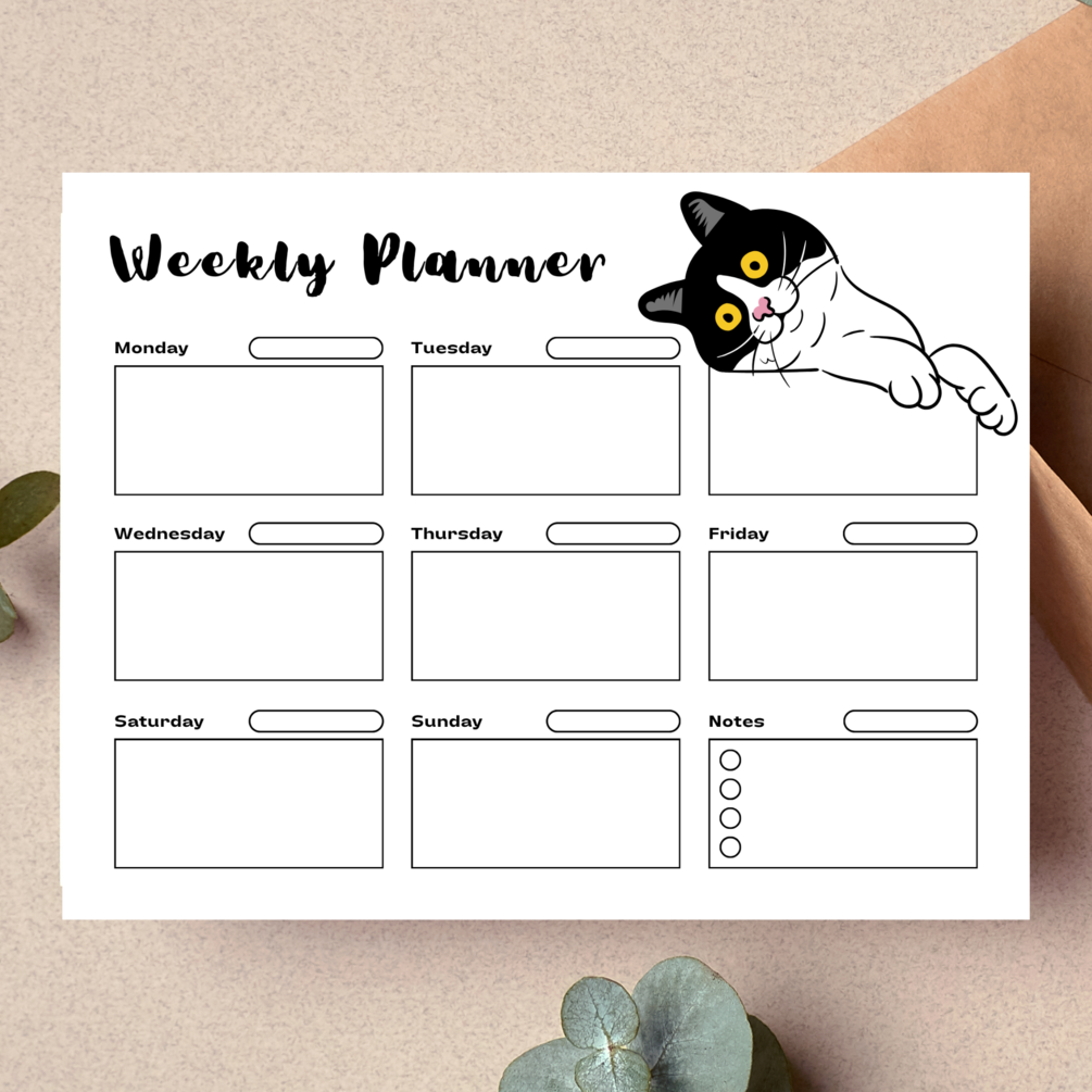 Weekly Planner with Cats Horizontal Weekly Planner Printable for Kids ...