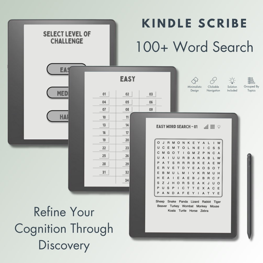 Kindle Scribe Word Search, 100+ Brain Teasers, Part of Our PREMIUM ...