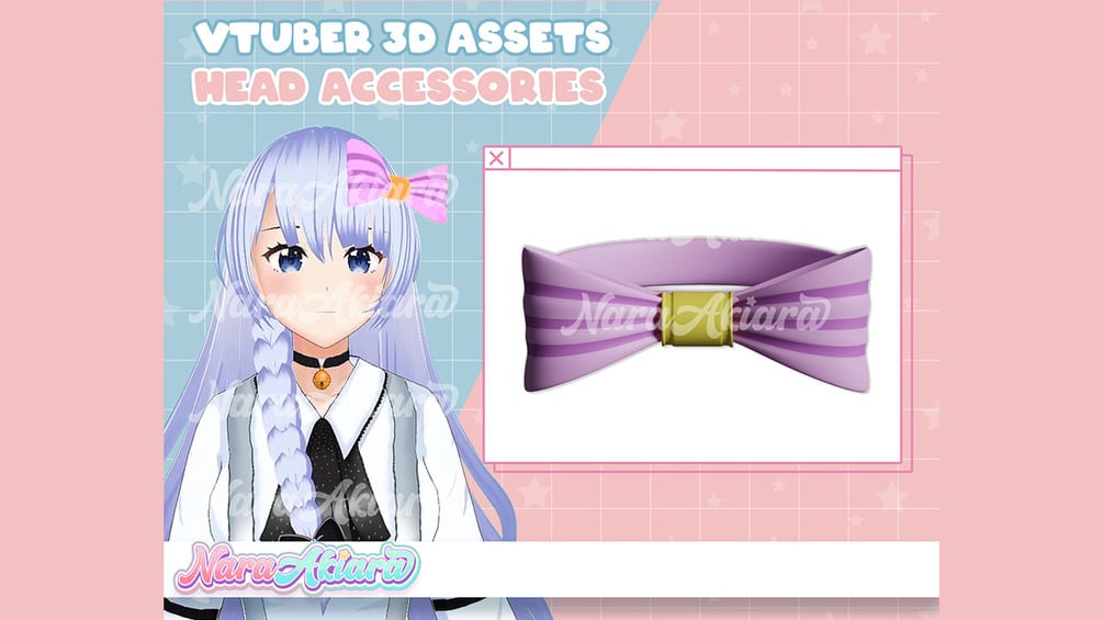 3D Vtuber Assets Head Accessories Purple Ribbon Hairpin Vroid ...