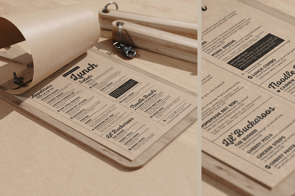 Kraft Paper Menu on Cutting Board Mockup