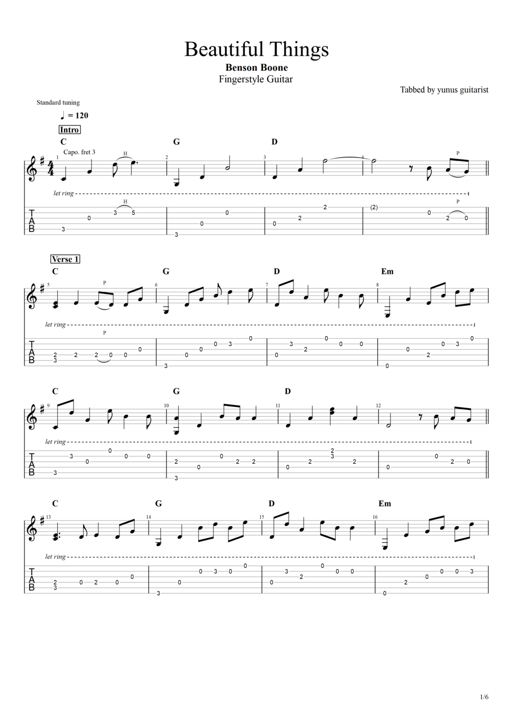 TAB. Beautiful Things - Benson Boone (PDF)
