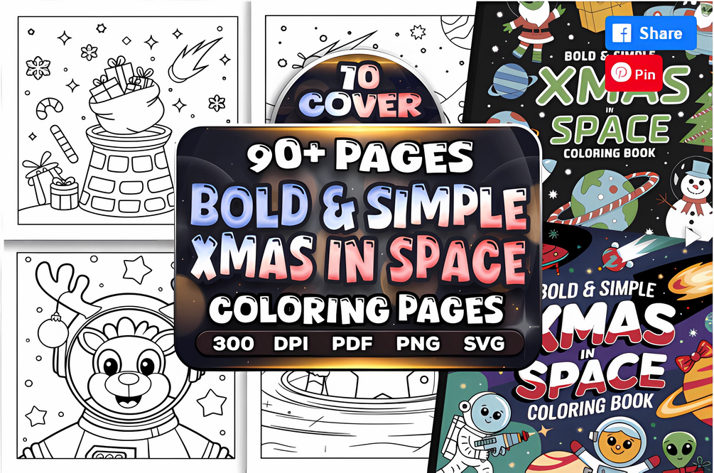 Easy Xmas in Space Coloring Pages