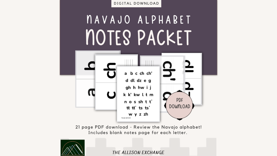 Navajo Alphabet Notes Packet