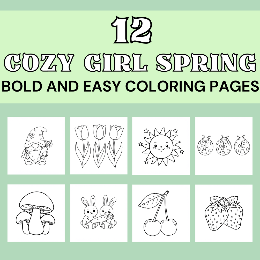 Cozy Girl Spring Bold and Easy Coloring Pages