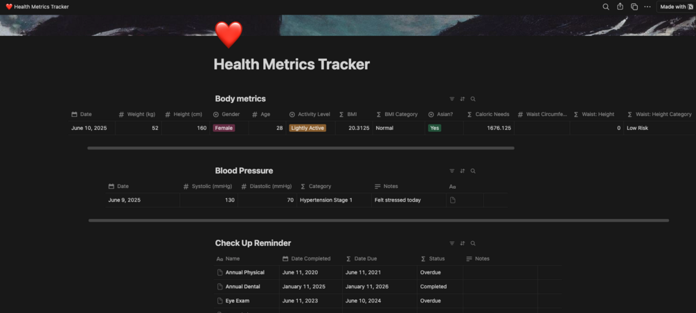 Notion Health Metrics Tracker