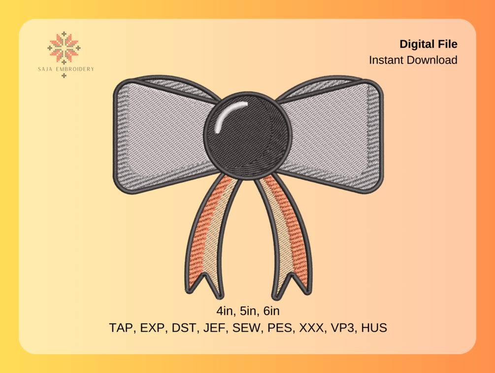 Digital File Embroidery Design, 3 Sizes Bow Embroidery, Embroidery ...