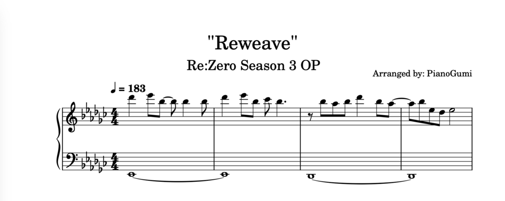Re:Zero Season 3 OP - "Reweave" - EASY Piano Sheet Music