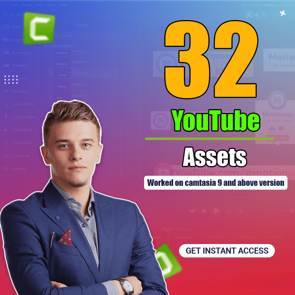32 Camtasia YouTube Asset Bundle - Easy To Customize
