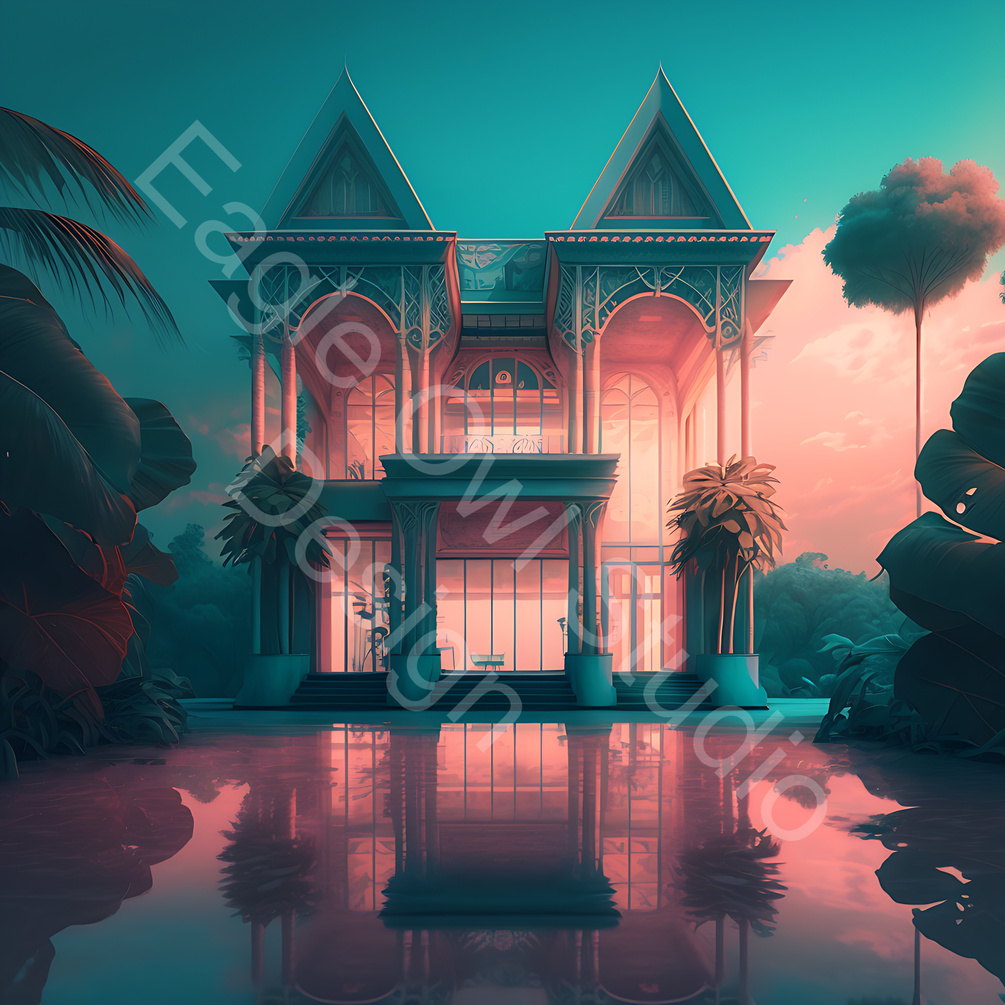 Golden Synthwave Architectural House 5