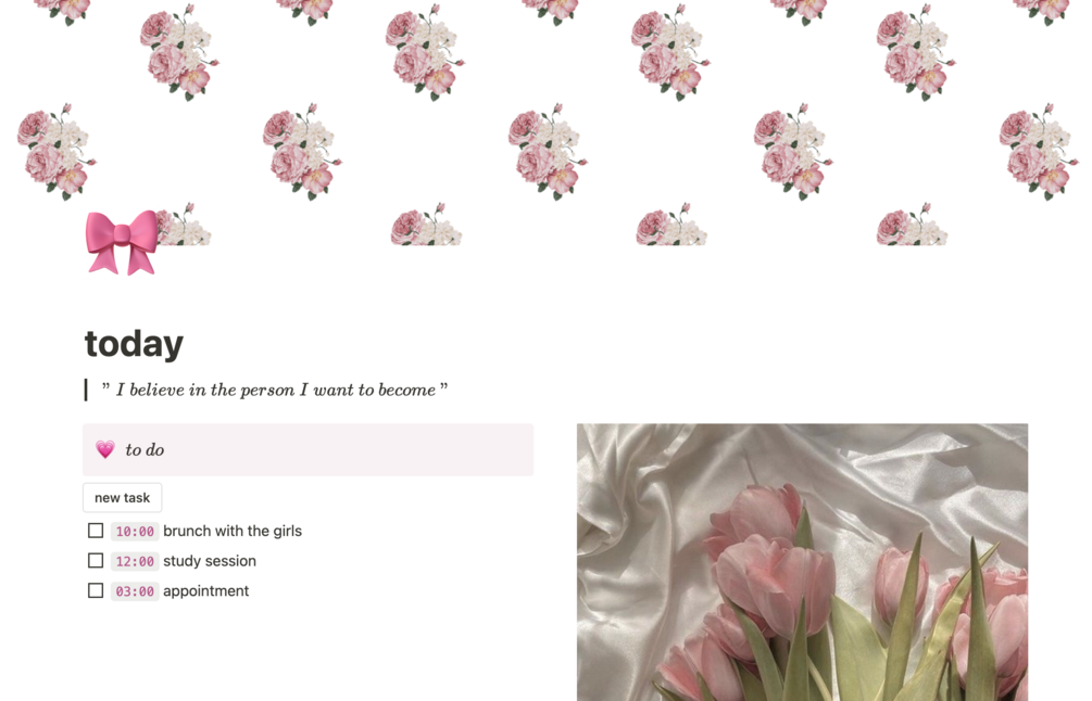 cute coquette notion day planner