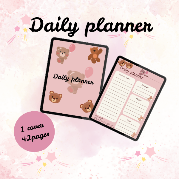 Cute Bear Printable daily planner/ Cute aesthetic Daily planner