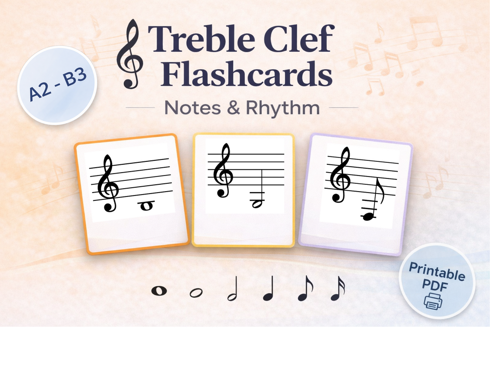 Complete Treble Clef Flashcards (A2 - B3) – Printable Music Learning Set
