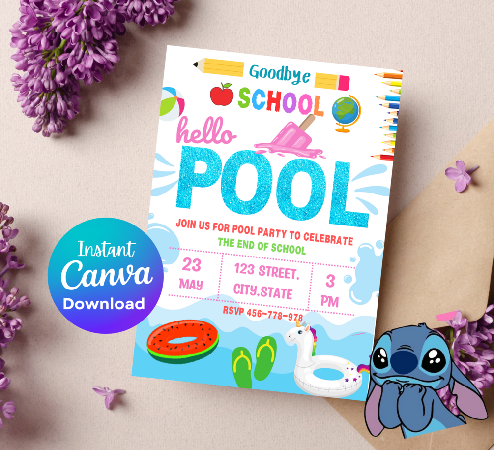 Goodbye School Hello Pool Party Invitation | Fun Summer Digital Invite