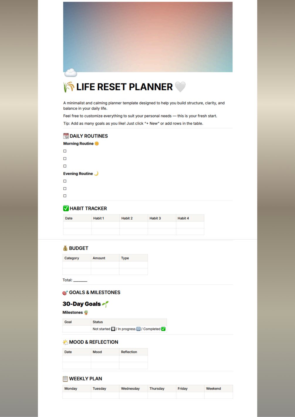 Life reset planner!