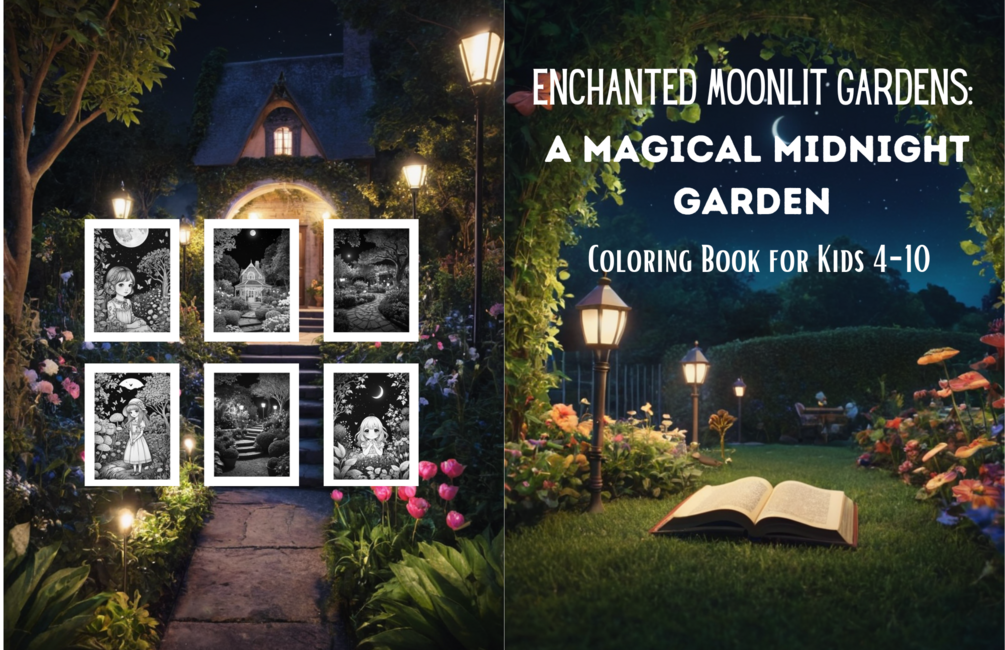 Enchanted Moonlit Gardens: A Magical Midnight Garden Coloring Book for Kids 4-10