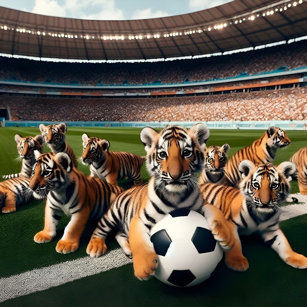 Image Group of tigers rest after play football wallpaper