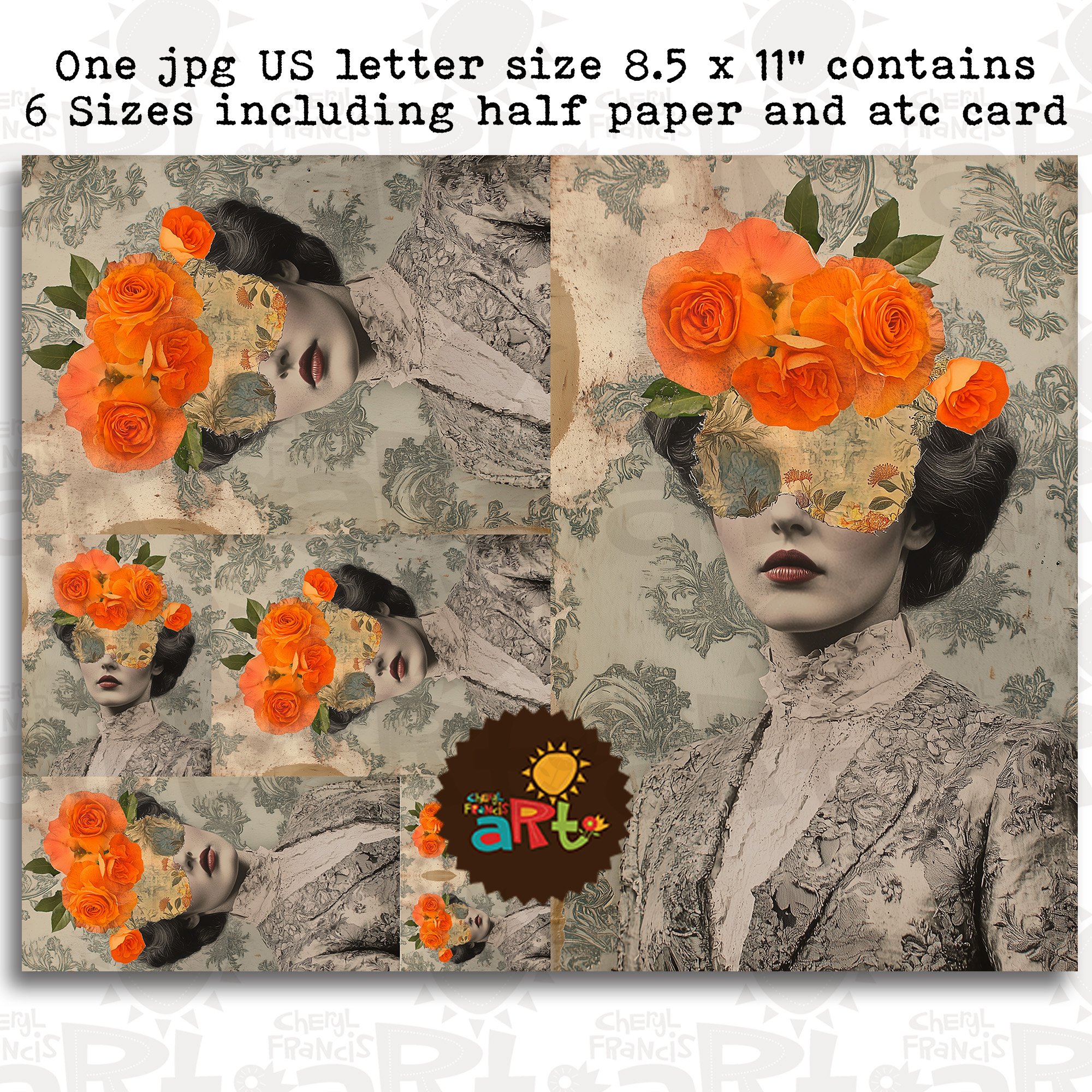 Lady with Floral Mask No.99 Printable Junk Journal Half Paper for Book ...