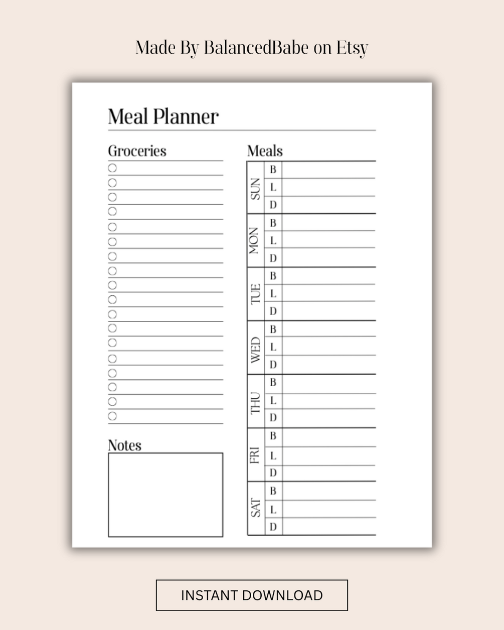 Weekly Meal Planner with Grocery List Printable Template, 7 Day Menu ...