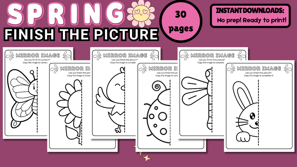 Spring Finish the Picture/Drawing/ Coloring/Art Activity! Symmetry