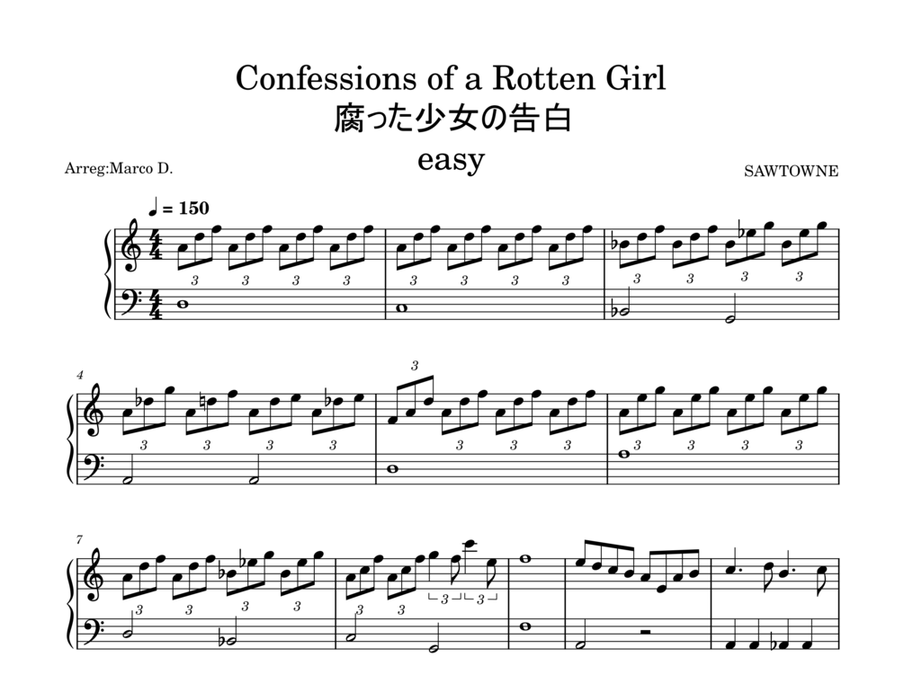 Confessions of a Rotten Girl 腐った少女の告白 EASY VER. + FREE SHEET
