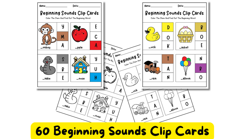 60 Beginning Sounds Clip Cards | Easy & Fun Learning Tools for Kids ...