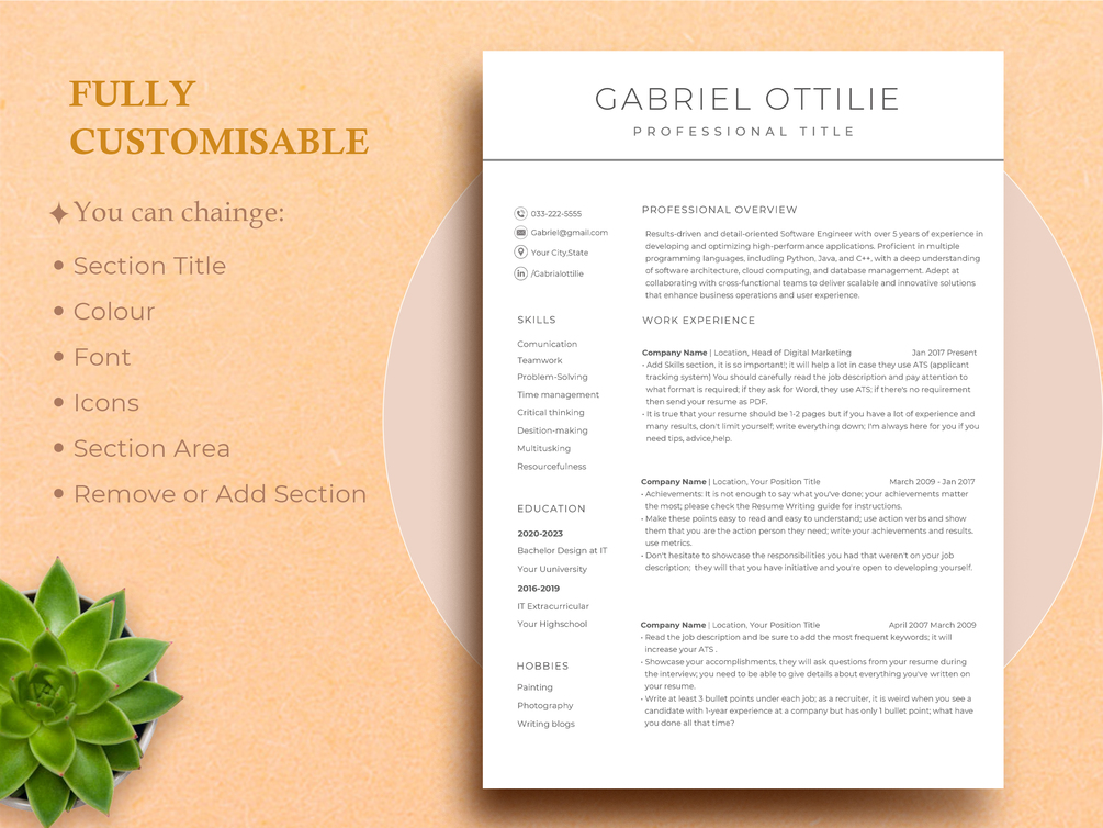 Professional Resume Template – Editable PSD Format"Print & Digital Ready"