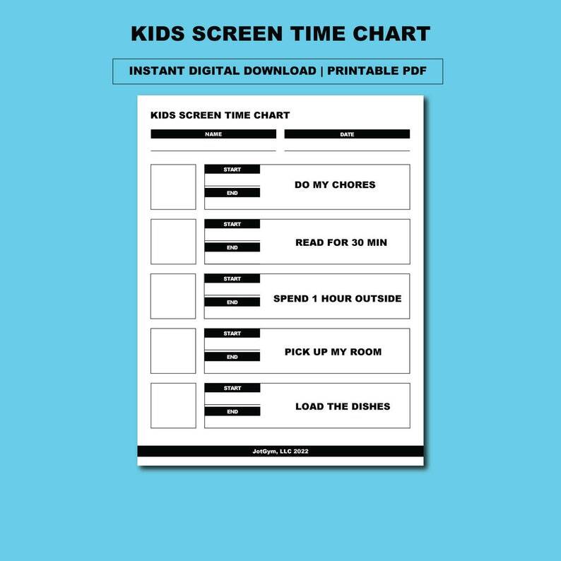 Kids Screen Time Chart | Printable | PDF - Kids Keepsake Journal ...