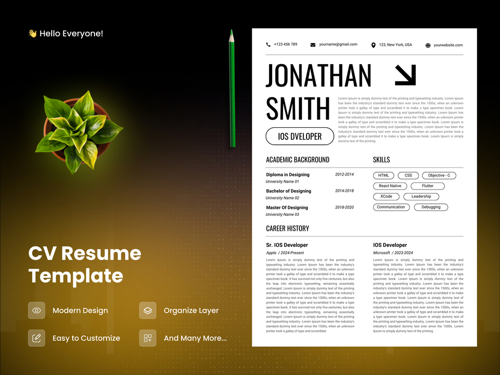 Resume / CV Template - Jonathan Smith (Free Download)