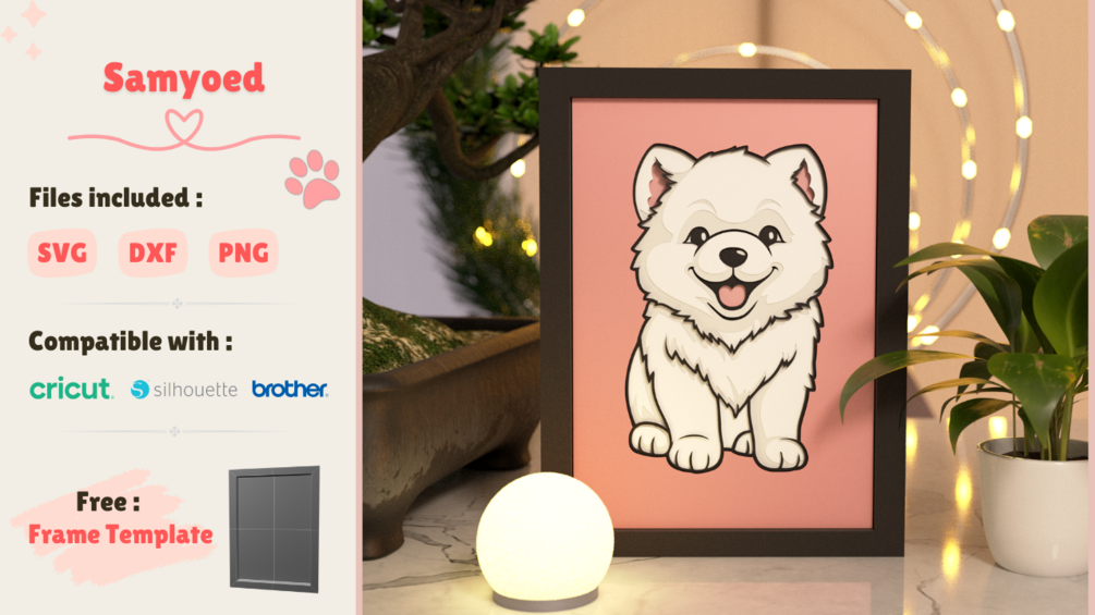 Samoyed Puppy Shadow Box SVG Template