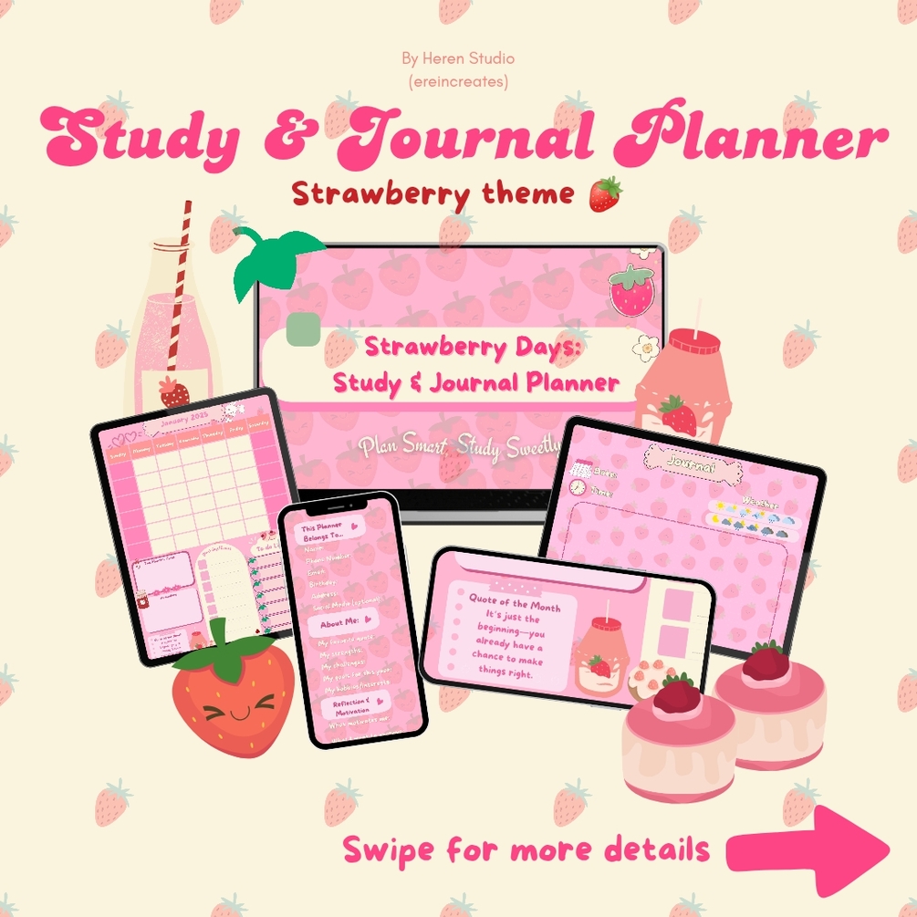 Study and Journal Planner (Strawberry theme) 🍓