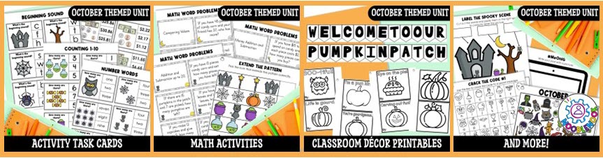 October Themed Monthly Unit & Task Cards for Early Elementary & Special ...