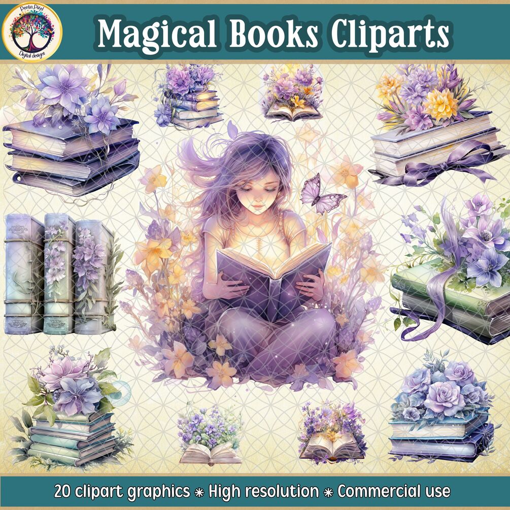 Floral Magical Books Clipart Collection - Whisk Your Designs to a ...
