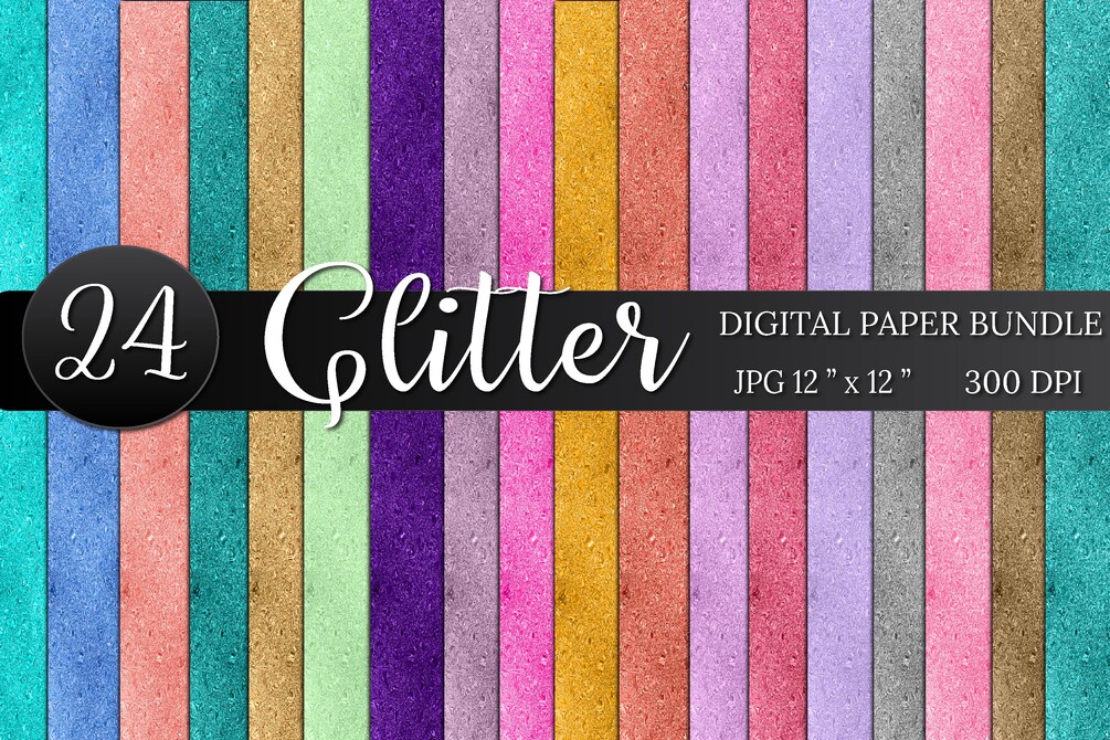 24 Glitter Digital Papers Bundle