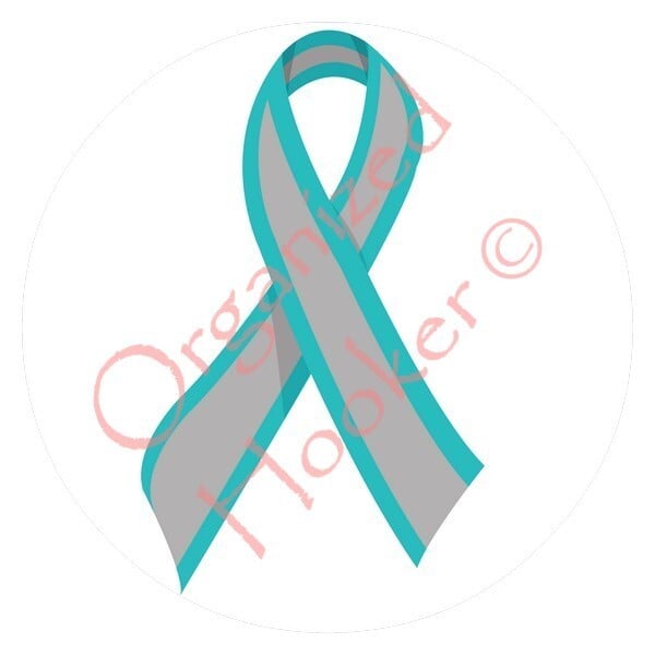AWARENESS RIBBON in GRAY and TEAL STRIPE Printable Planner Stickers ...