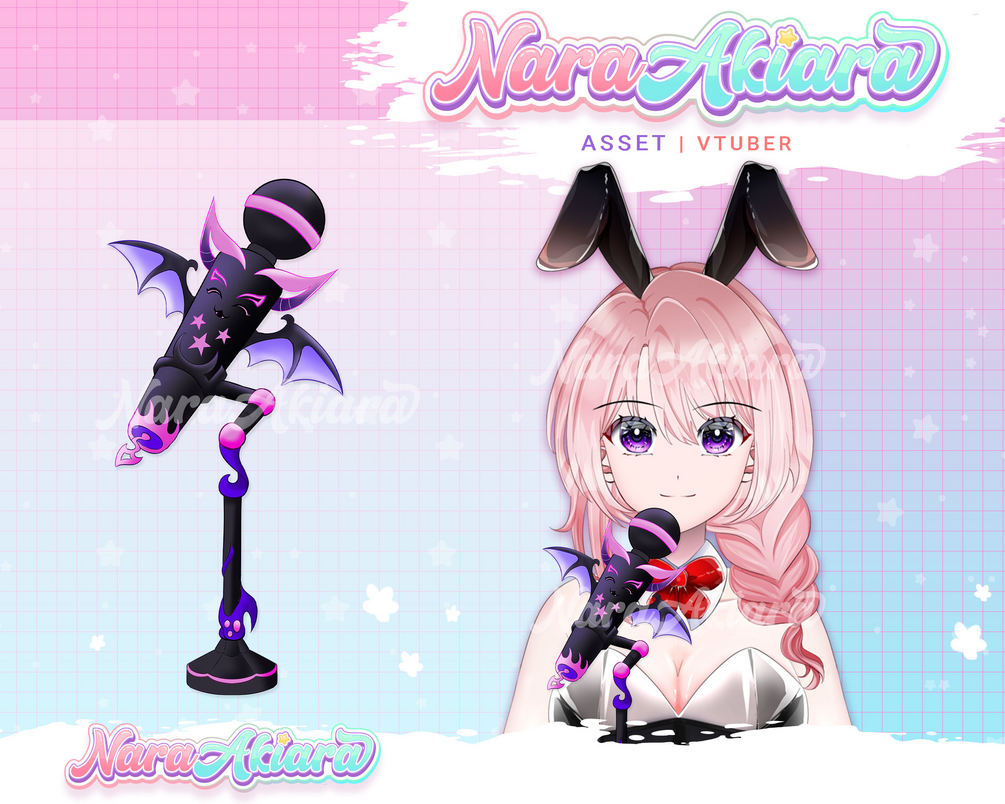 Animated Vtuber Assets V3 Bat Wings Microphone Purple