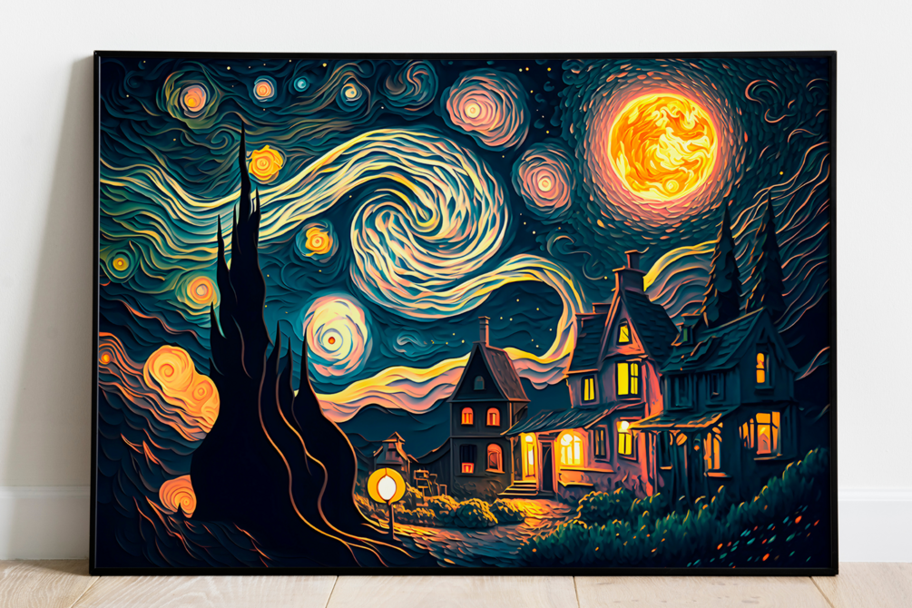 Fantasy Night Landscape Printable Wall art | The Starry Night print ...