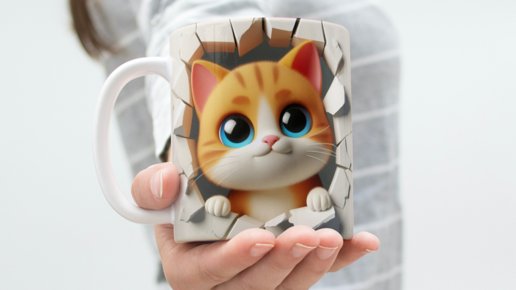 3D Effect Cat Cartoon Character Mug Wrap, 11 oz & 15 oz Mug Bundle ...