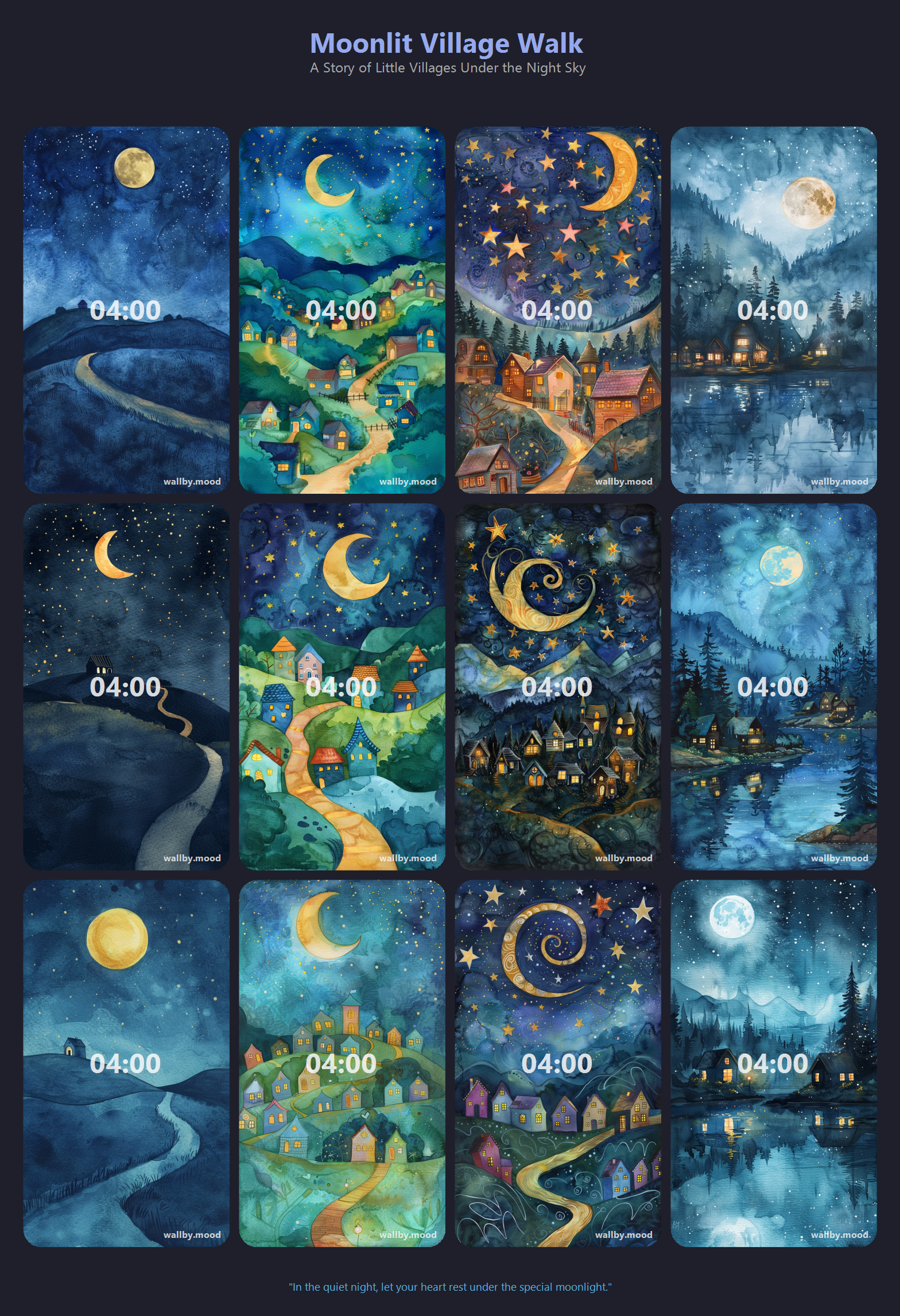 Moonlit Village Walk - Mobile Wallpaper Pack