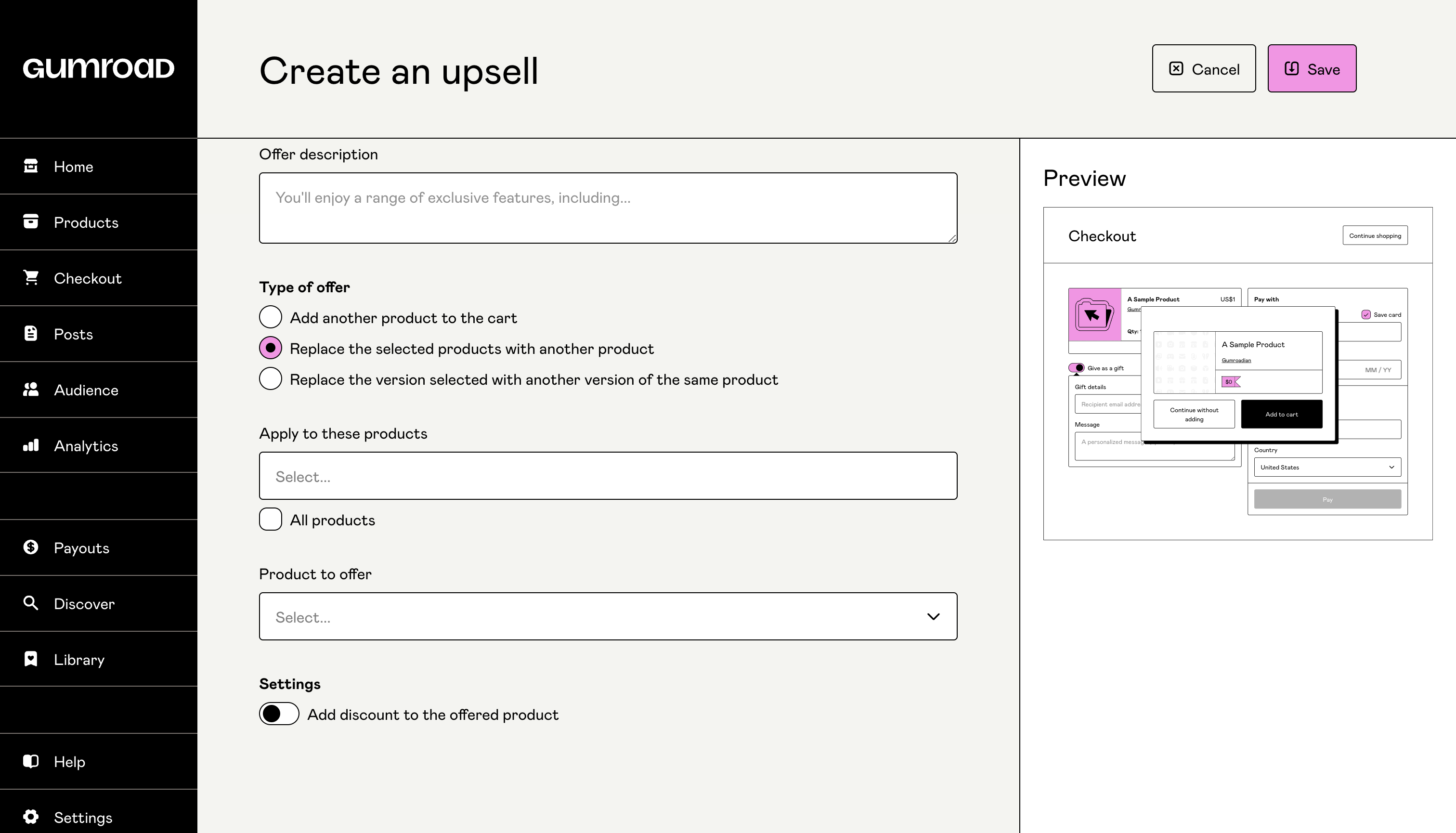 🆕 feature: Upsells 2.0—Recommend upgrades to products already in-cart - Gumroad