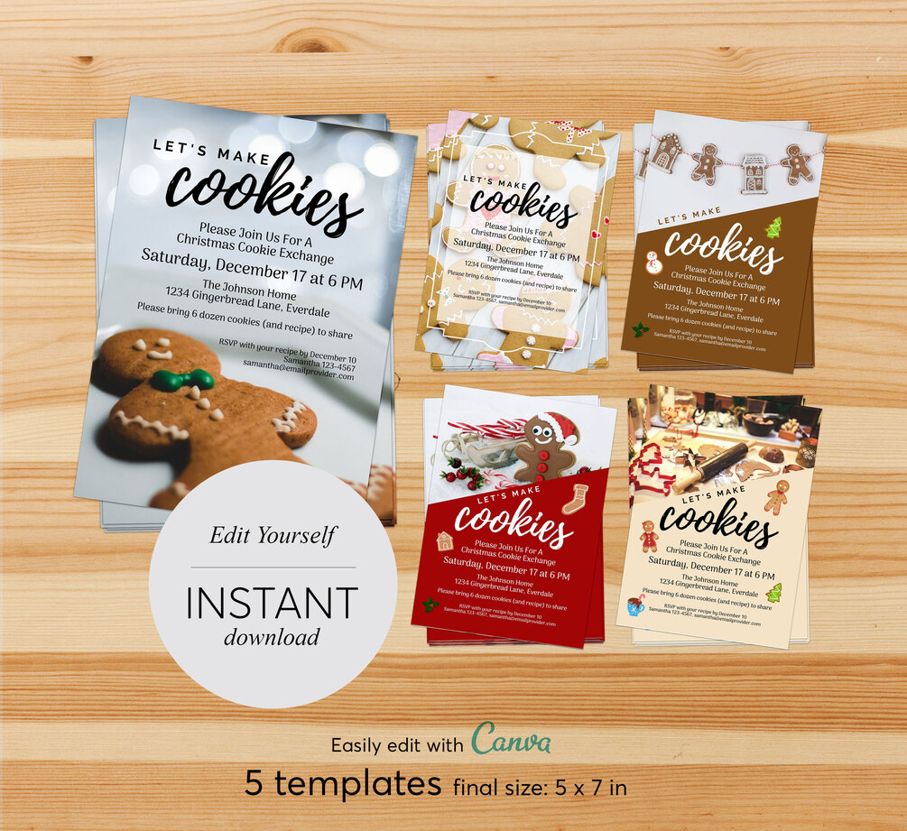 5 Editable Let's Make Cookies Invitation Template - Editable in Canva
