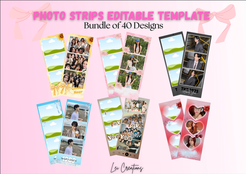 Photo Strips Editable Template Bundle of 40 Cute Designs