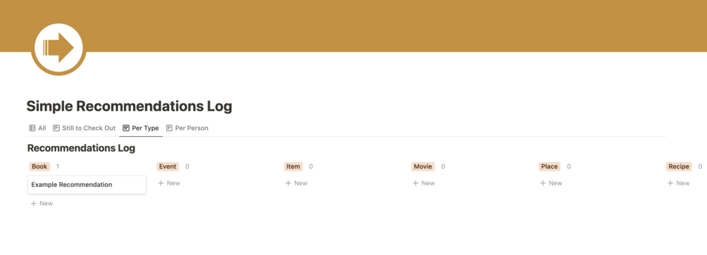 Simple Recommendations Log | Notion Template