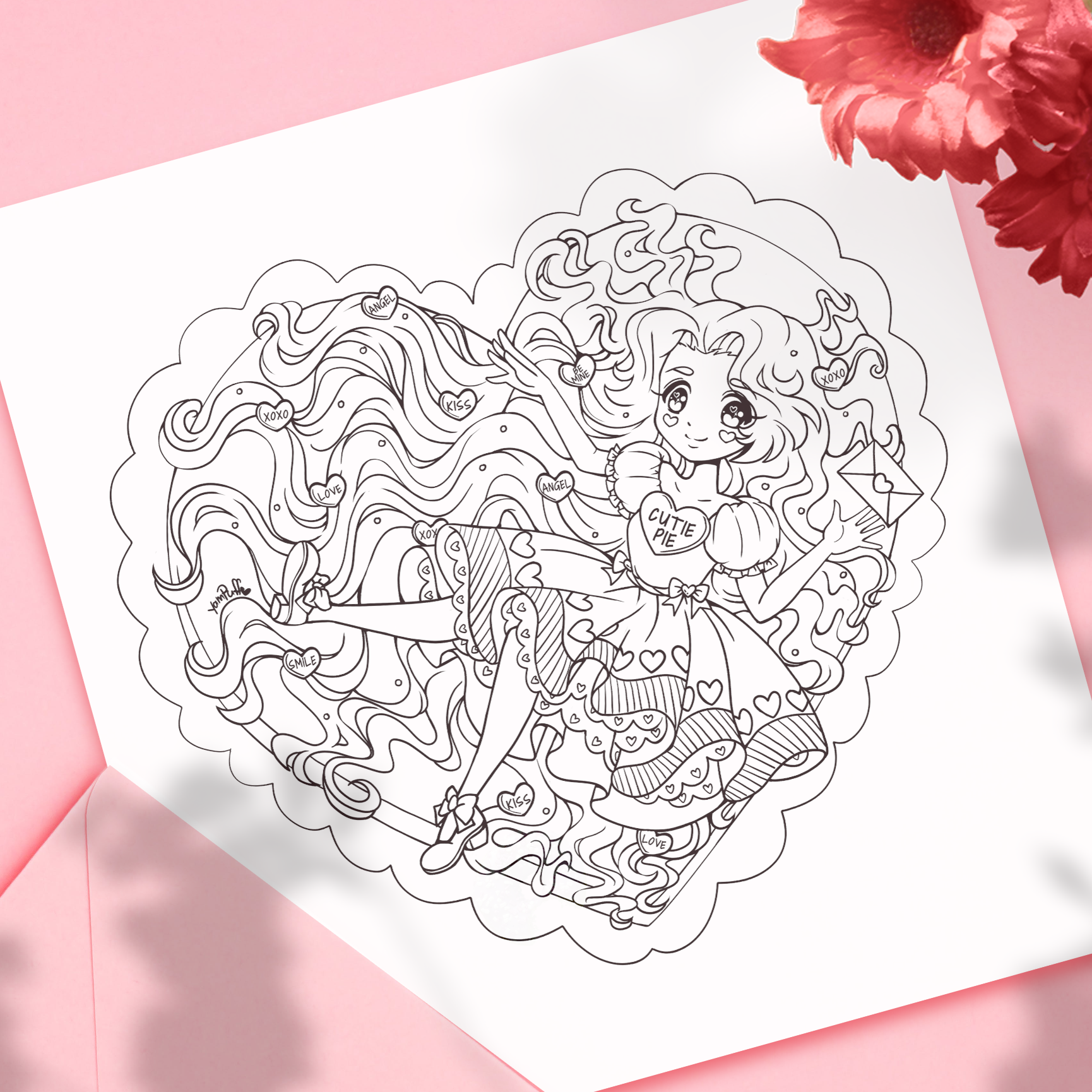 NEW! 🥰💌Valentine's Coloring Page and Freebie! 🌈💕 - YamPuff
