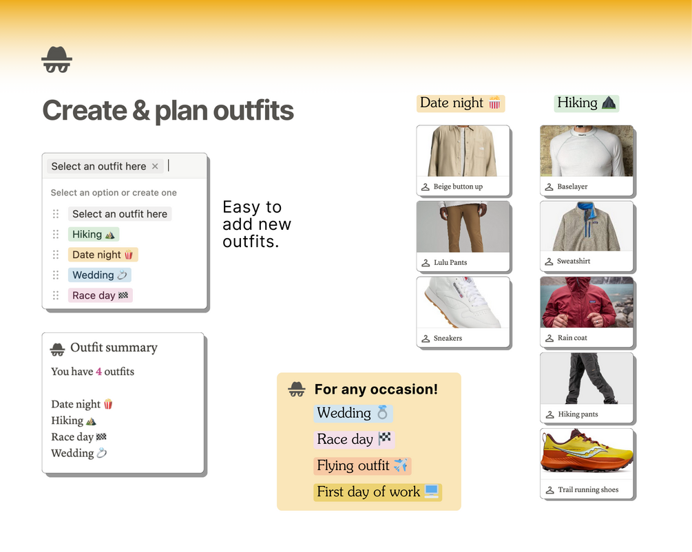 Virtual wardrobe & clothing organizer on Notion